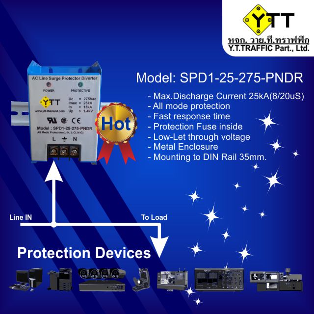 รุ่น SPD1-25-275-PNDR - เครื่องป้องกันไฟกระโชก กันฟ้าผ่า